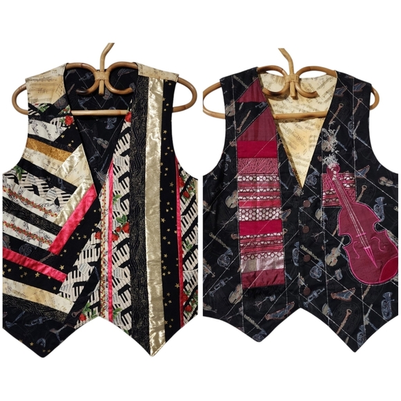 Jackets & Coats | Vintage Handmade Patchwork Music Note Reversible Vest ...